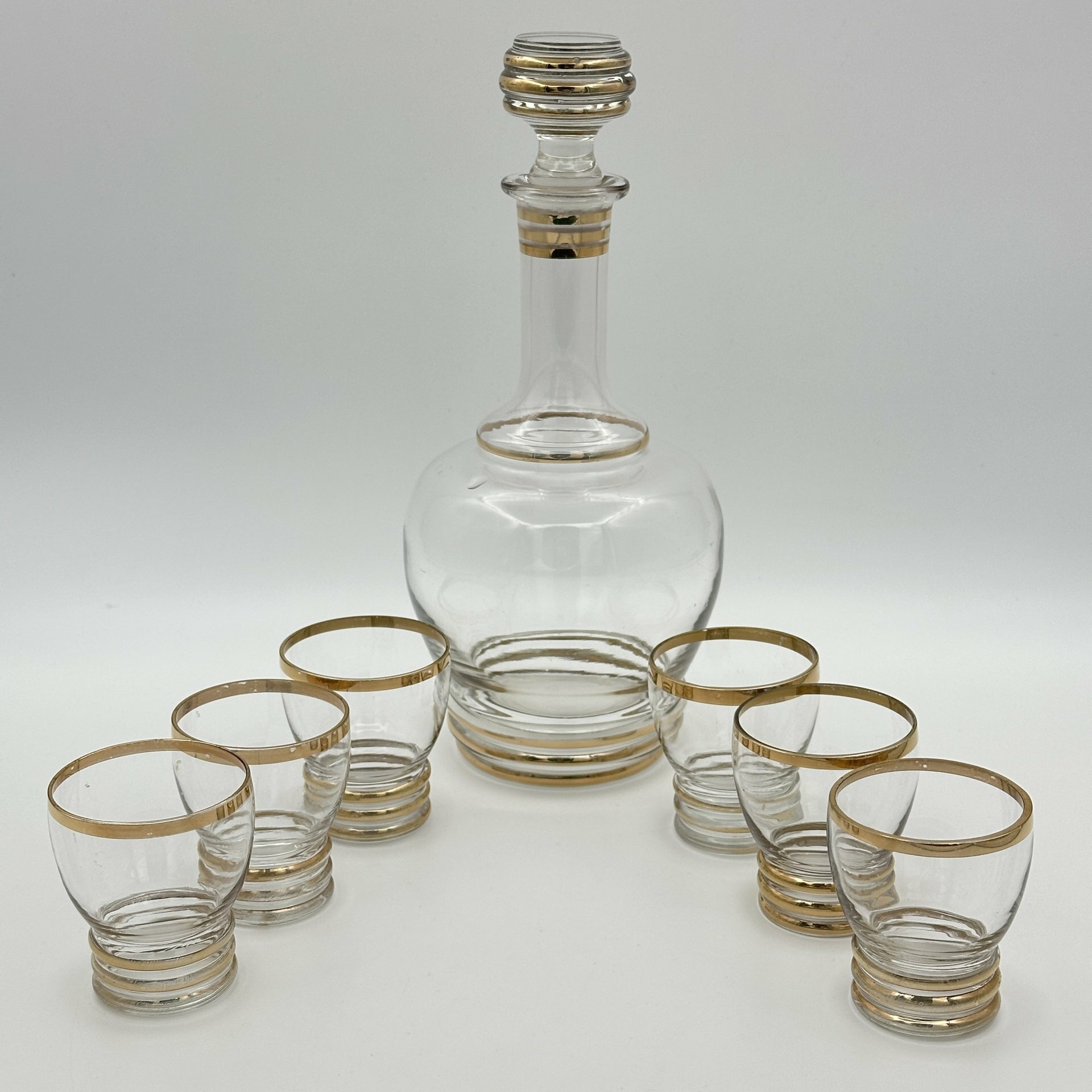 Набор для крепких напитков на 6 персон (штоф и стопки), стекло, золочение, СССР