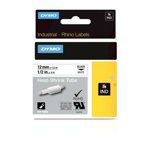 DYMO 18056 Картридж DYMO с термоусадочной трубкой 12MMx1.5M, черный на желтой трубке (DYMO 18056)