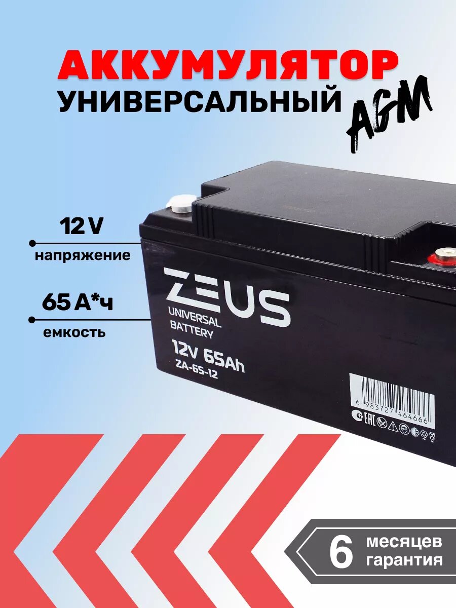 Аккумулятор для ИБП/лодочных моторов ZEUS ZG 65А*Ч 12В GEL
