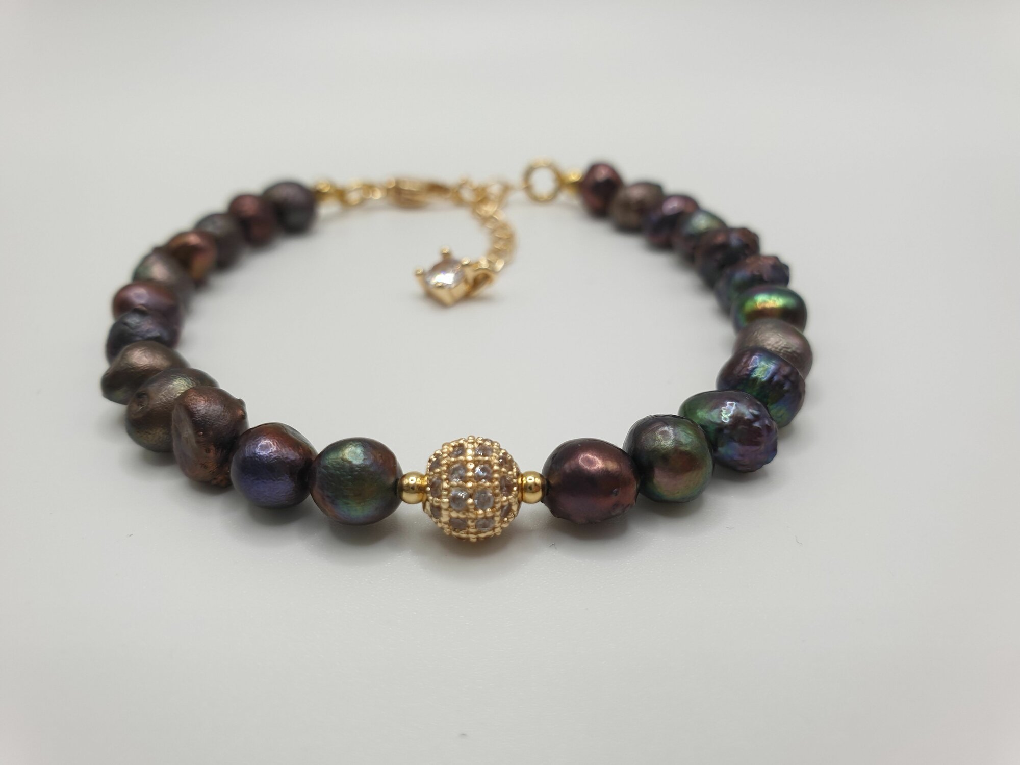 Браслет, жемчуг культивированный, фианит