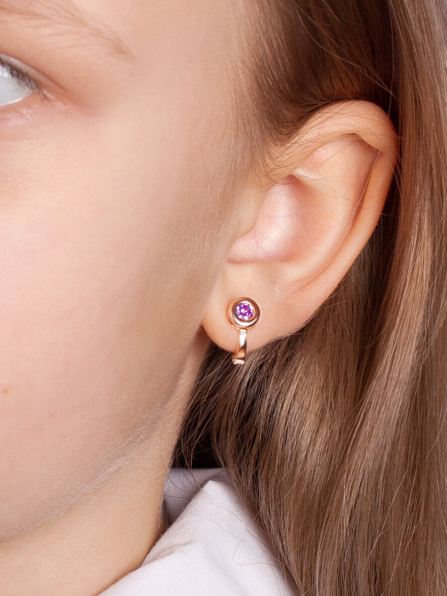 Серьги, красное золото, 585 проба, фианит