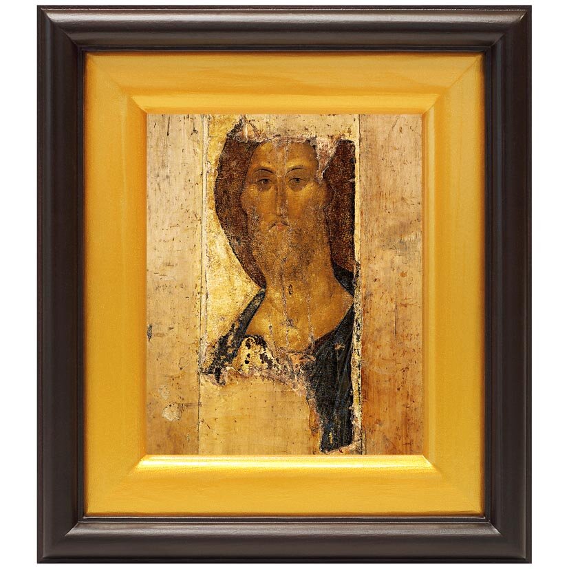 Спас Вседержитель, Андрей Рублев, 1410 г, икона в широком деревянном киоте 16,5*18,5 см