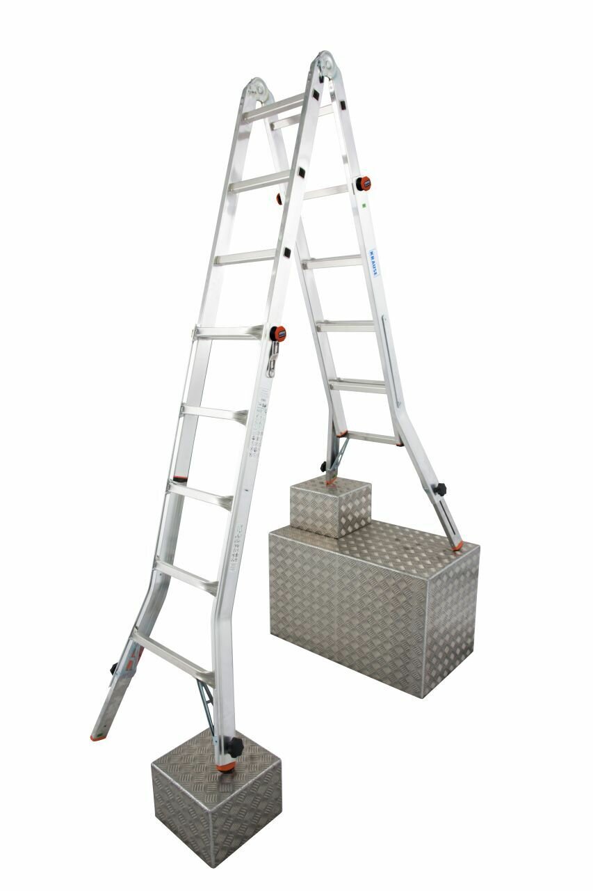 Лестница-стремянка шарнирная телескопическая с удлинителями боковин KRAUSE TeleVario, 4x5 перекладин, арт. 129987