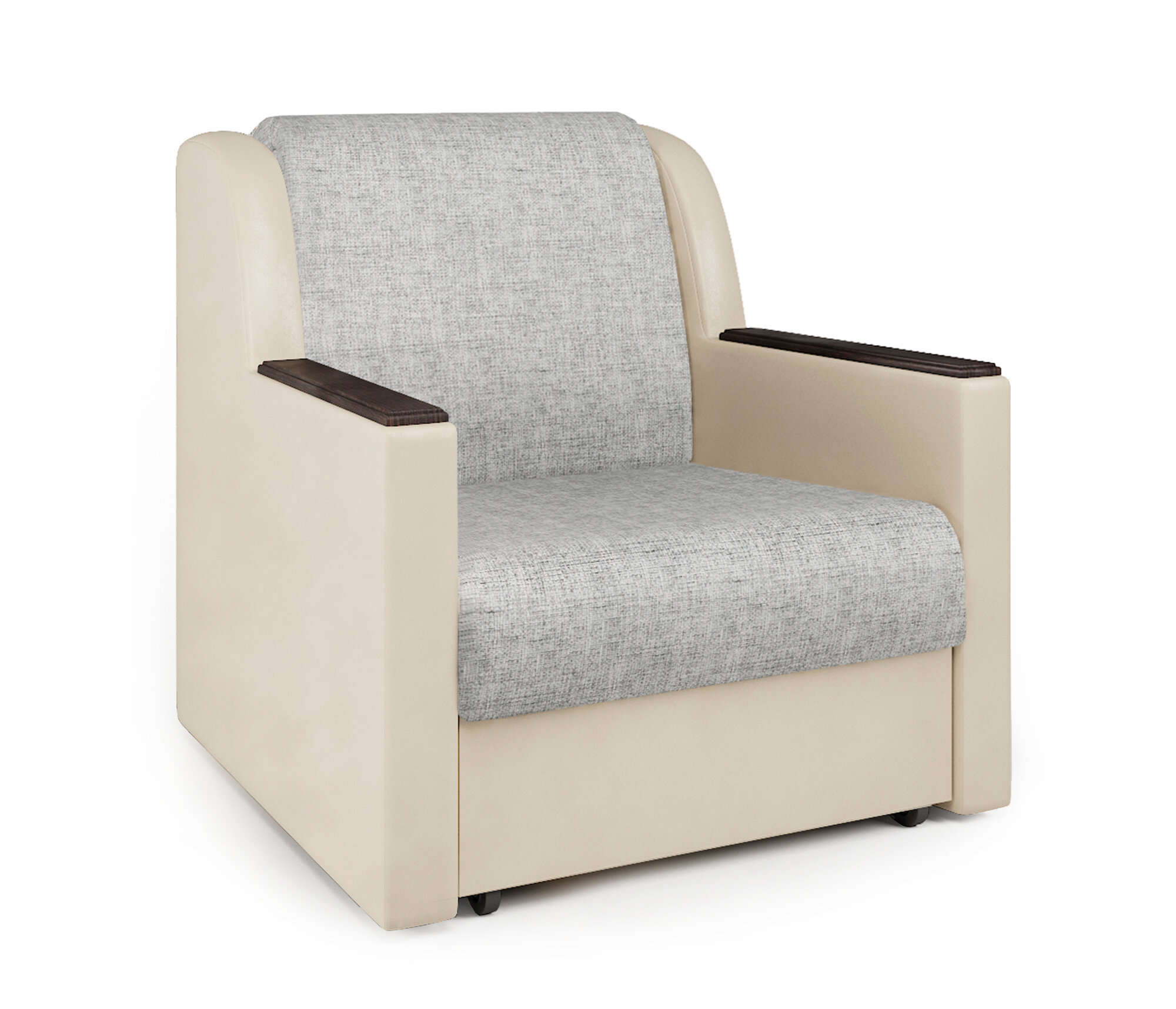 Кресло-кровать Аккорд Д раскладное аккордеон, 70х194 см, экокожа беж и серый шенилл