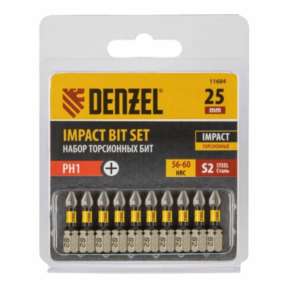 Набор бит торсионных PH1x25 мм 10 шт. denzel 11684
