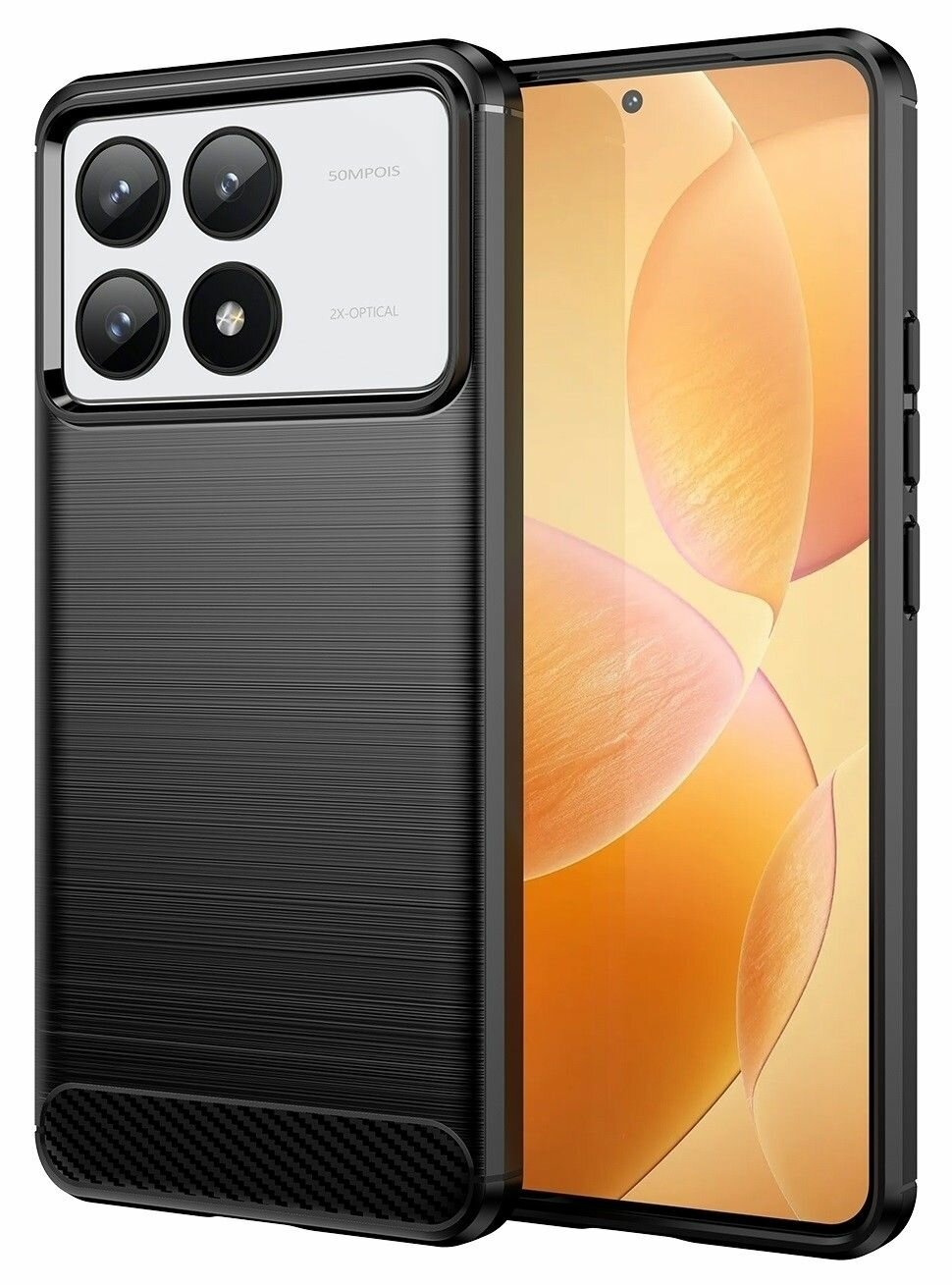 Чехол на Poco F6 Pro силиконовый карбон сталь чёрный противоударный