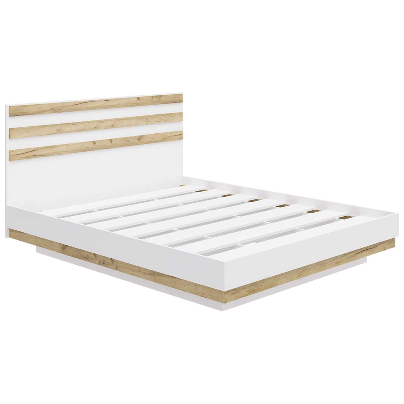 Кровать двуспальная Пирамида "Грация" с парящим эффектом, Белый/Дуб Крафт золотой, ЛДСП, 160 х 200 см