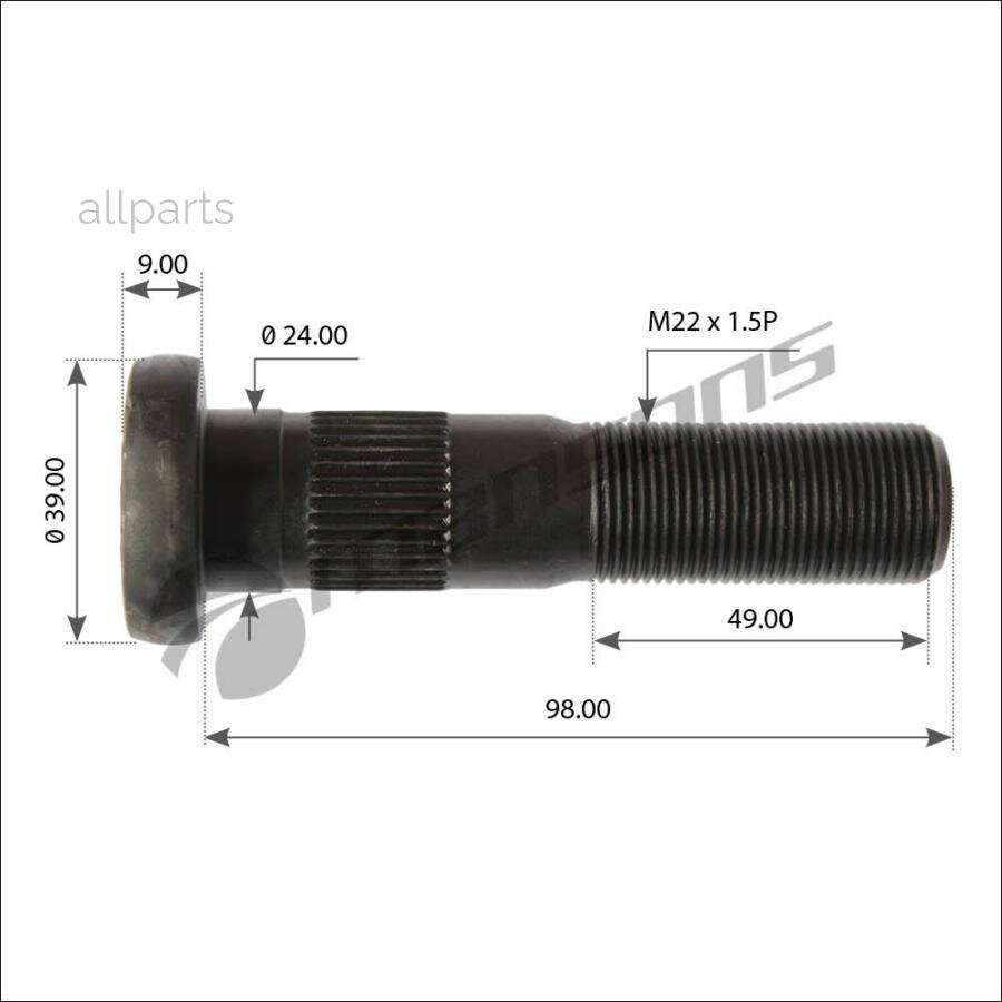 MANSONS 033810003 болт ступицы колеса ! М22x1.5x107/98\ ROR 310x190