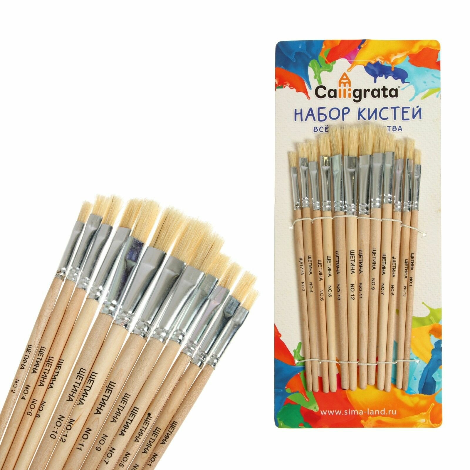 Набор кистей щетина 12 штук: № 1-12, плоские