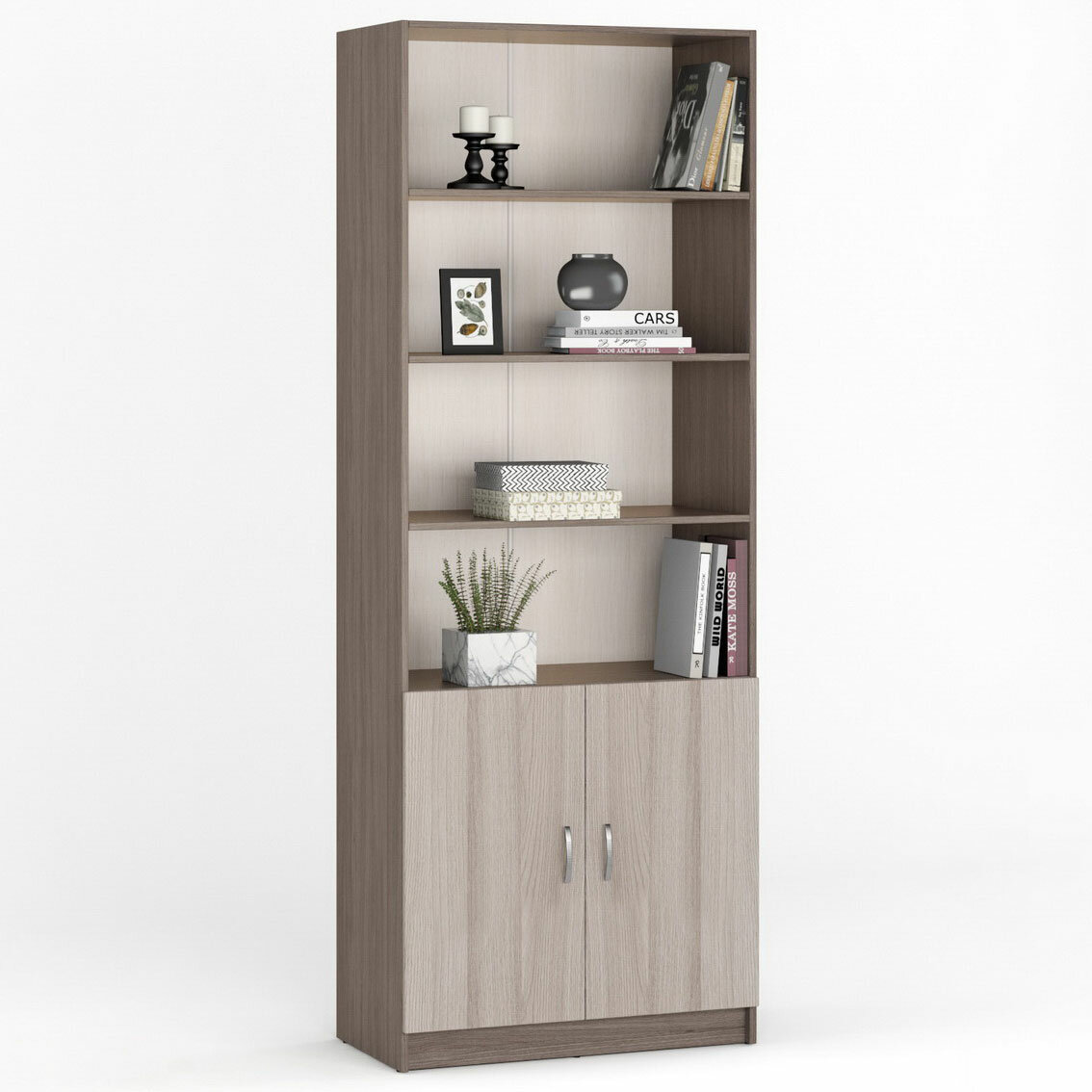 Шкаф для книг и документов 80 см МагМебель В33 ясень шимо тёмный + светлый