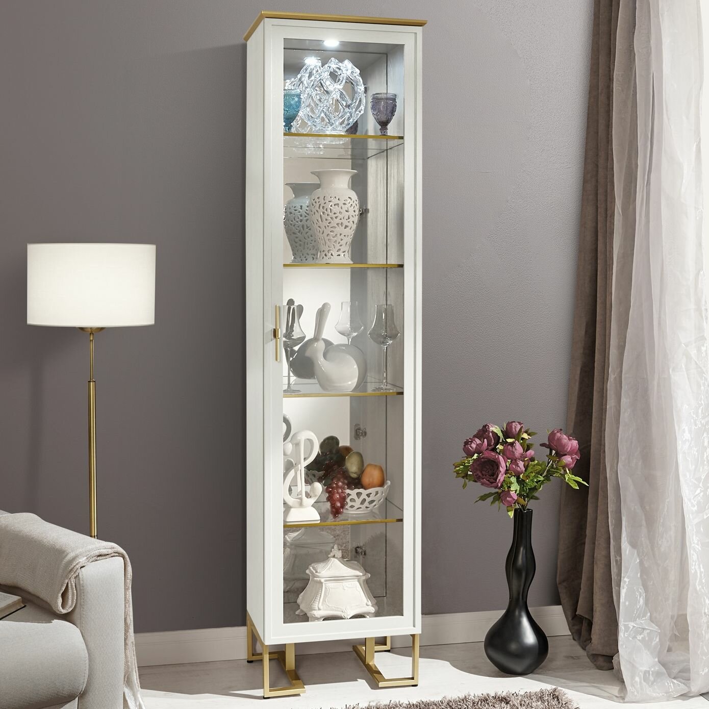 Витрина Dana Palmari P0290 1 дв. с зеркалом полки стекло 4 шт на металлических ножках