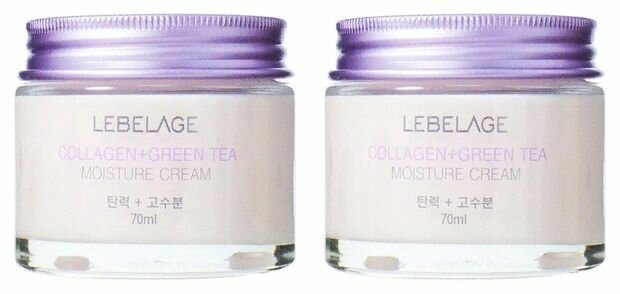 Lebelage Крем для лица Collagen + Green Tea Moisture Cream, Увлажняющий, 70 мл, 2 шт