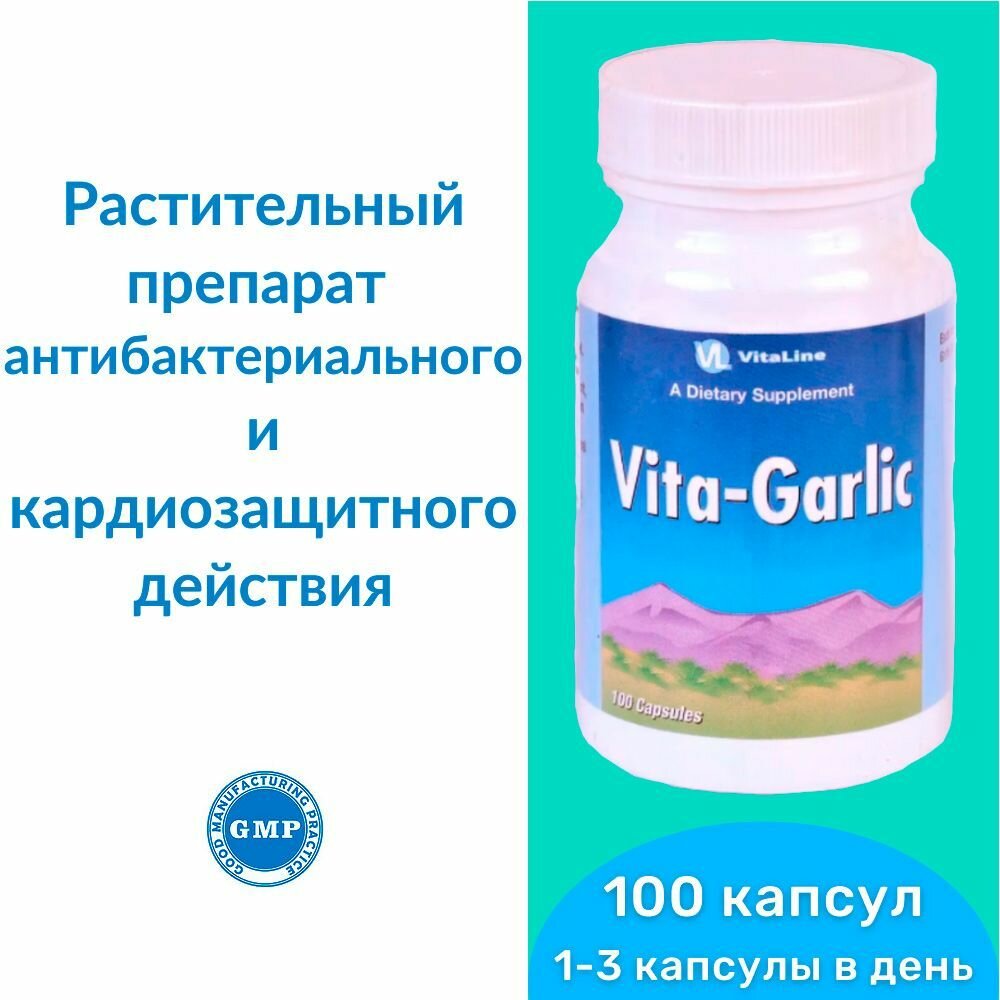 Вита-Чеснок Виталайн / Vita-Garlic Vitaline (капсулы по 547 мг) - растительный препарат антибактериального и кардиозащитного действия