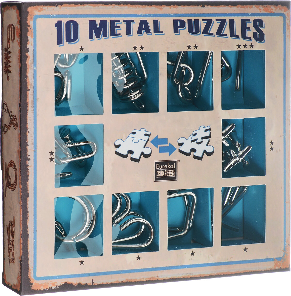 Набор из 10 головоломок Hanayama Eureka! синий, разные уровни сложности, развивающий подарок для детей