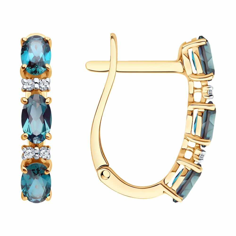 Серьги, красное золото, 585 проба, александрит синтетический, бриллиант