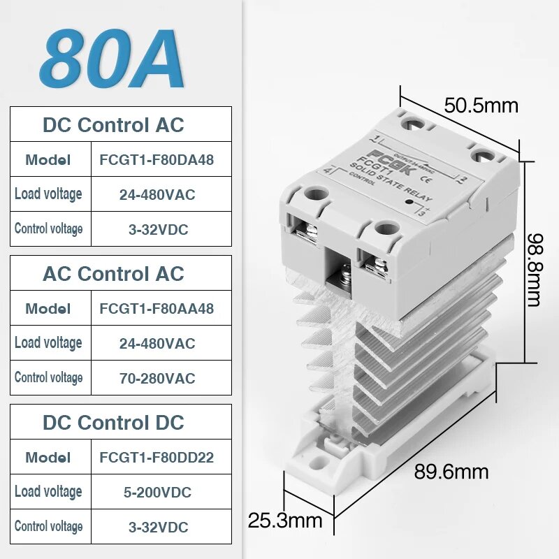 Однофазное твердотельное реле FCGT1-FXXDA48 DC control AC, 80A