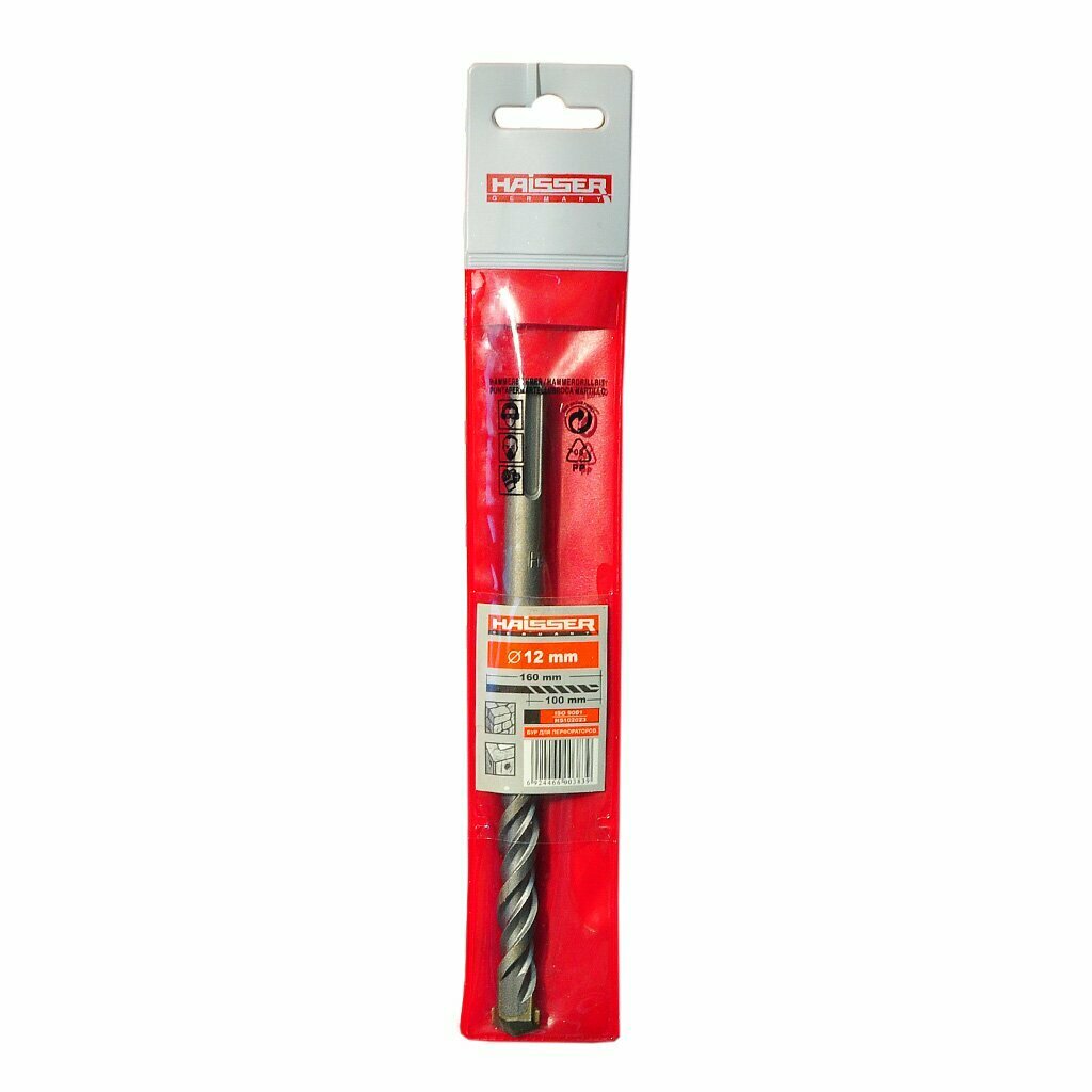 Сверло-бур для перфоратора, Haisser, диаметр 12х100х160 мм, SDS-Plus, HS102023