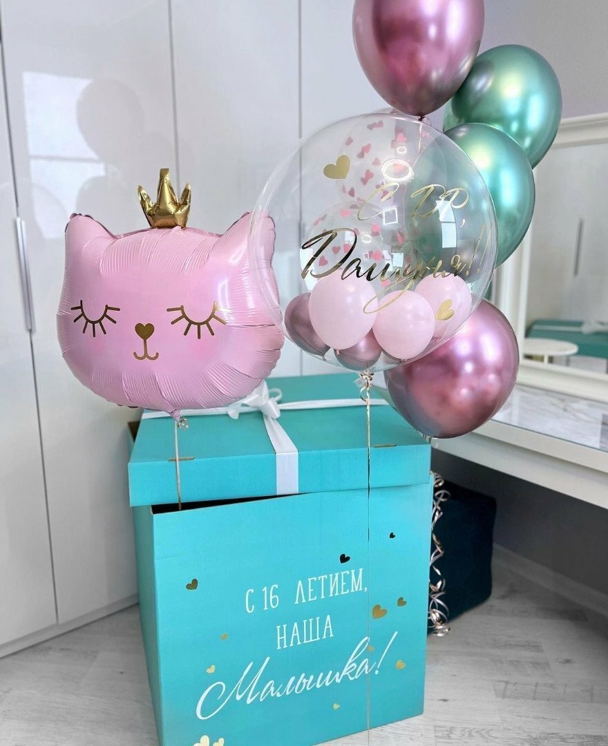Коробка – сюрприз с воздушными шарами «Котёнок Принцесса»