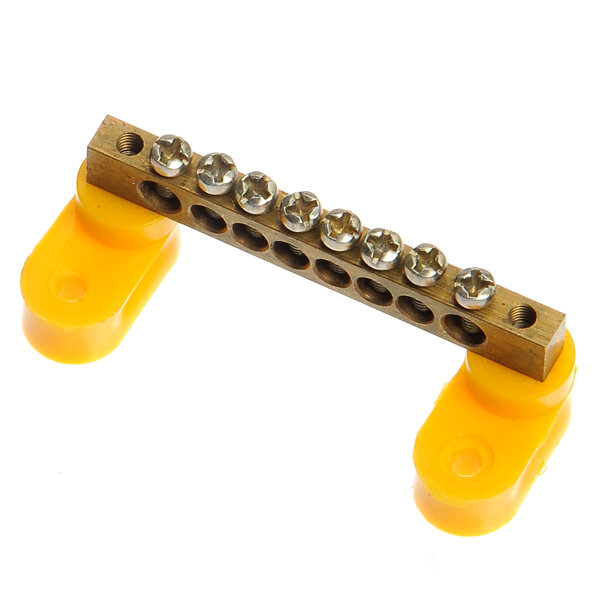 Шина N8 ноль 2 желтых изолятора на 8 присоединений латунь 100А (4 шт. в комплекте)