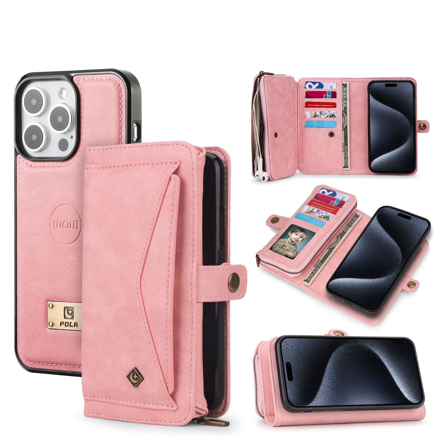 Кошелек POLA-005 Style, для Apple 14 ProMax, кожаный, трехстворчатый