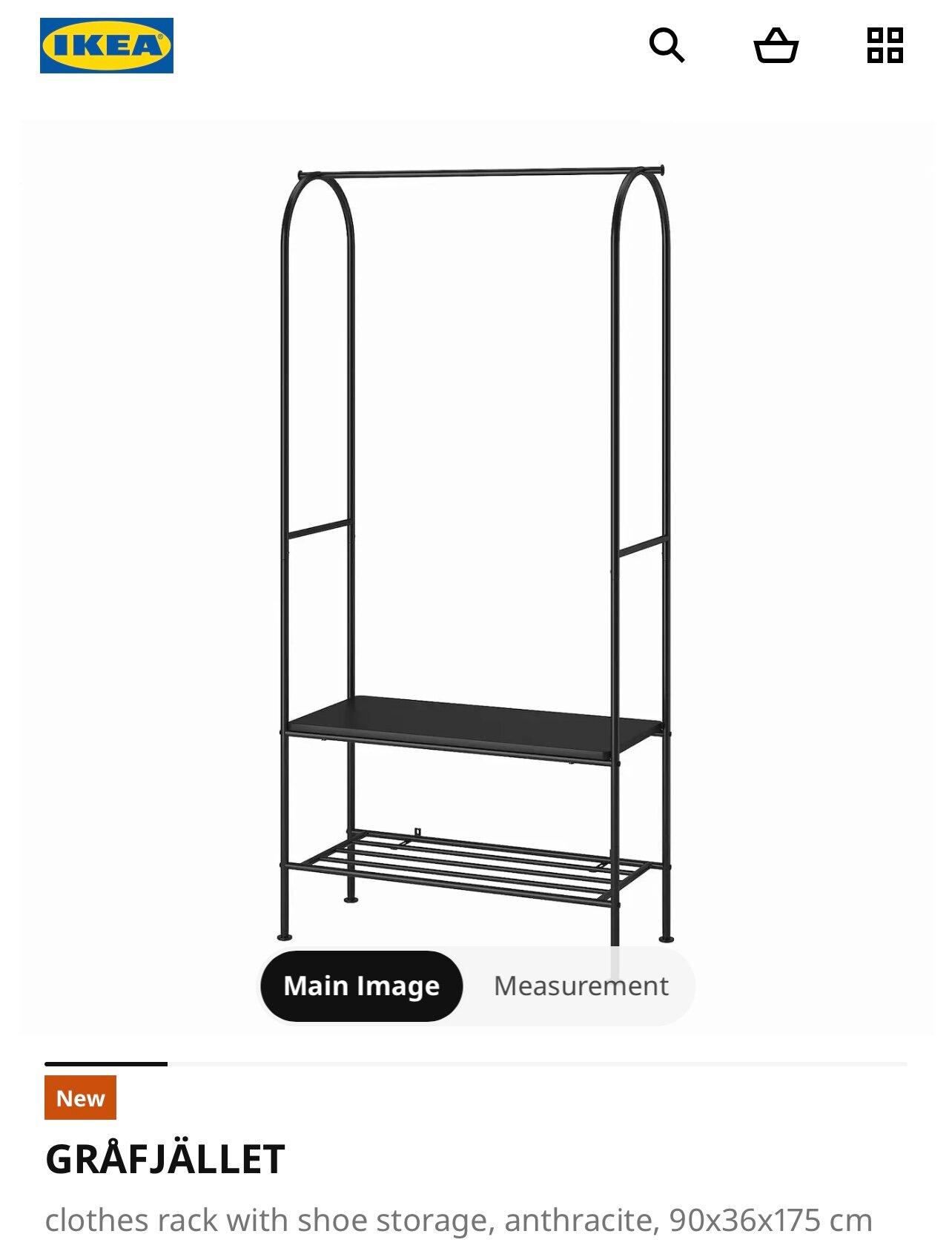 Вешалка для одежды с местом для хранения обуви IKEA GRÅFJÄLLET , антрацит(почти черный), 90x36x175 см