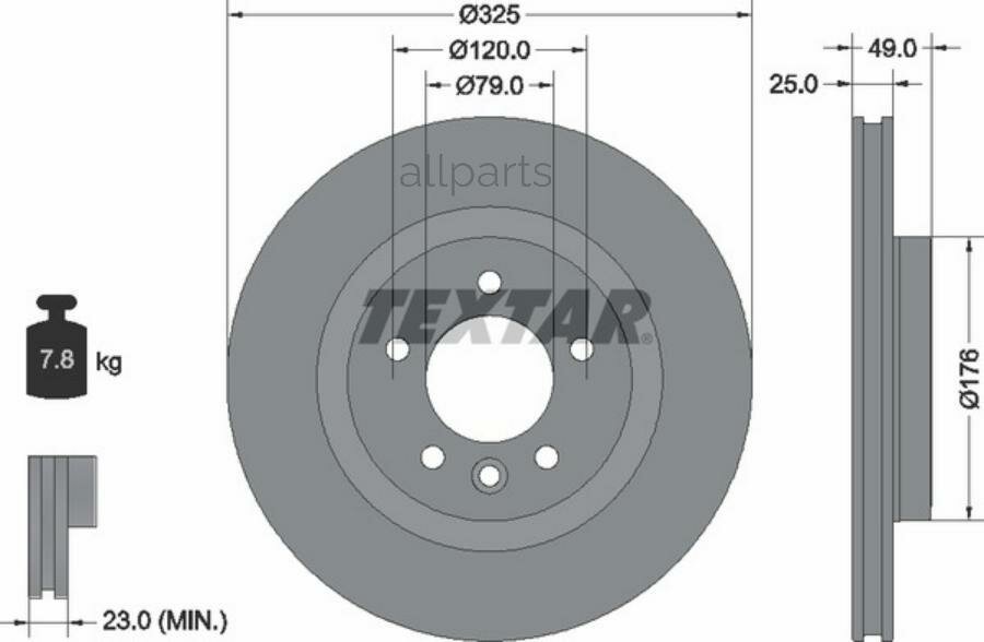 TEXTAR 92307803 Диск тормозной задний LAND ROVER DISCOVERY V/RR IV/RR SPORT II /18" TEXTAR 92307803