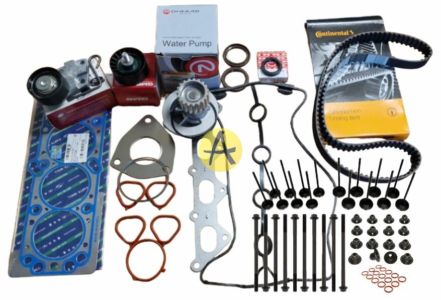 Комплект ГРМ + клапана + прокладки + колпачки маслосъемные + болты ГБЦ + помпа Daewoo Nexia N150 1.6 16 клапанная 08- / Chevrolet Laсetti 1.4/1.6 / Chevrolet Cruze 1.6 109лс / Chevrolet Rezzo 1.6