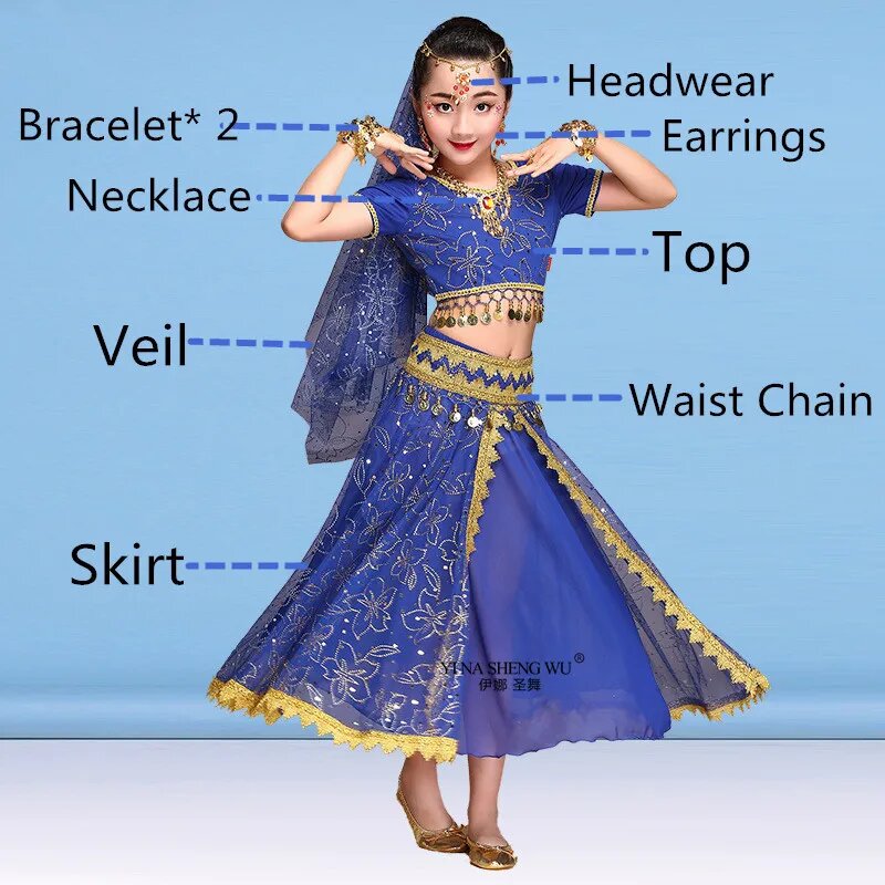 Детский костюм для танца живота YI NA SHENG WU 2/3/5/7/8 шт. М, Royal blue 8pcs