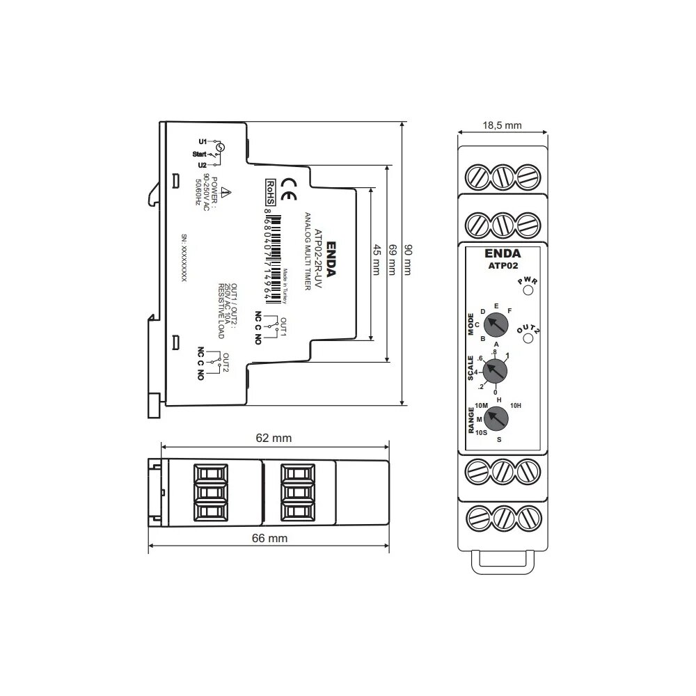 Многофункциональное реле времени ENDA ATF-02-2R UV, Время подачи и разливки можно регулировать отдельно