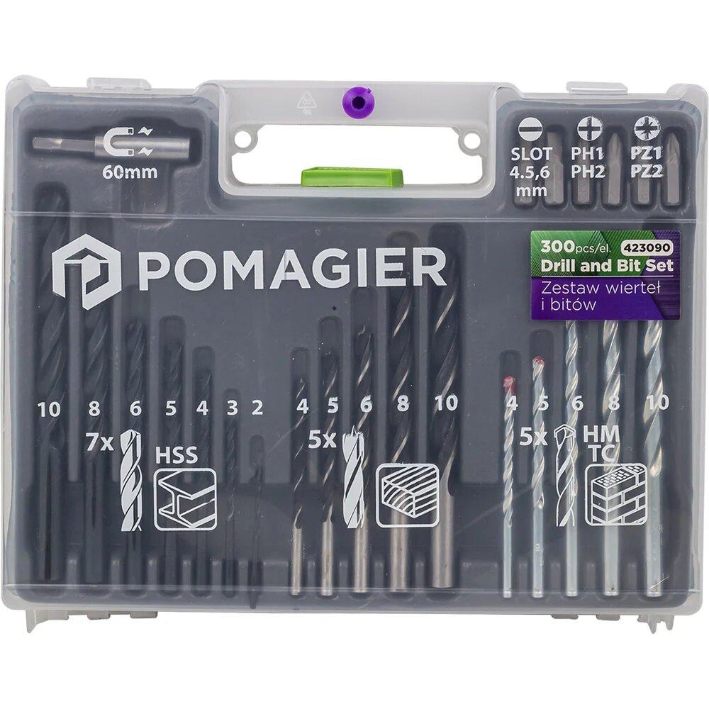 Набор бит и сверл с расходниками в пластиковом кейсе (300 предметов) POMAGIER POM-423090(57815)