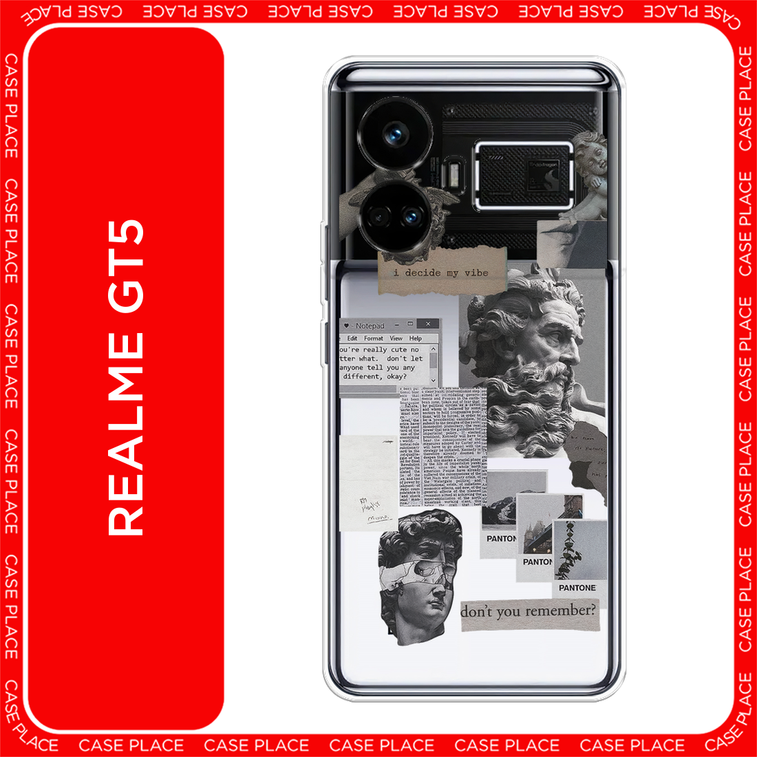 Чехол на Realme GT5 / Реалми GT5 с принтом Коллаж греческие скульптуры, прозрачный