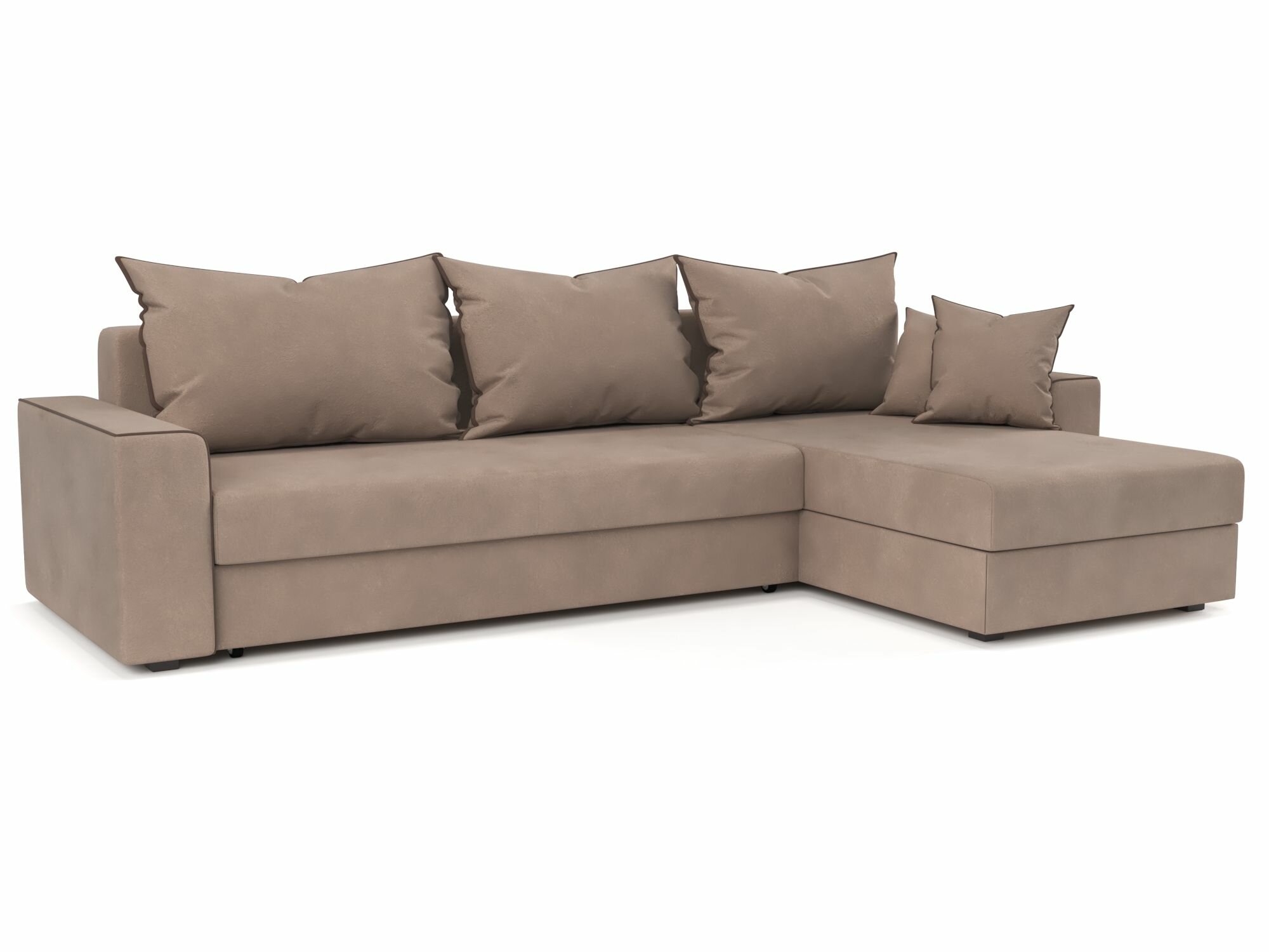 Мягкий угловой диван Soft Element Джепсон Cocoa правый, дизайнерский, флок, массив дерева, стиль лофт в зал, с подушками