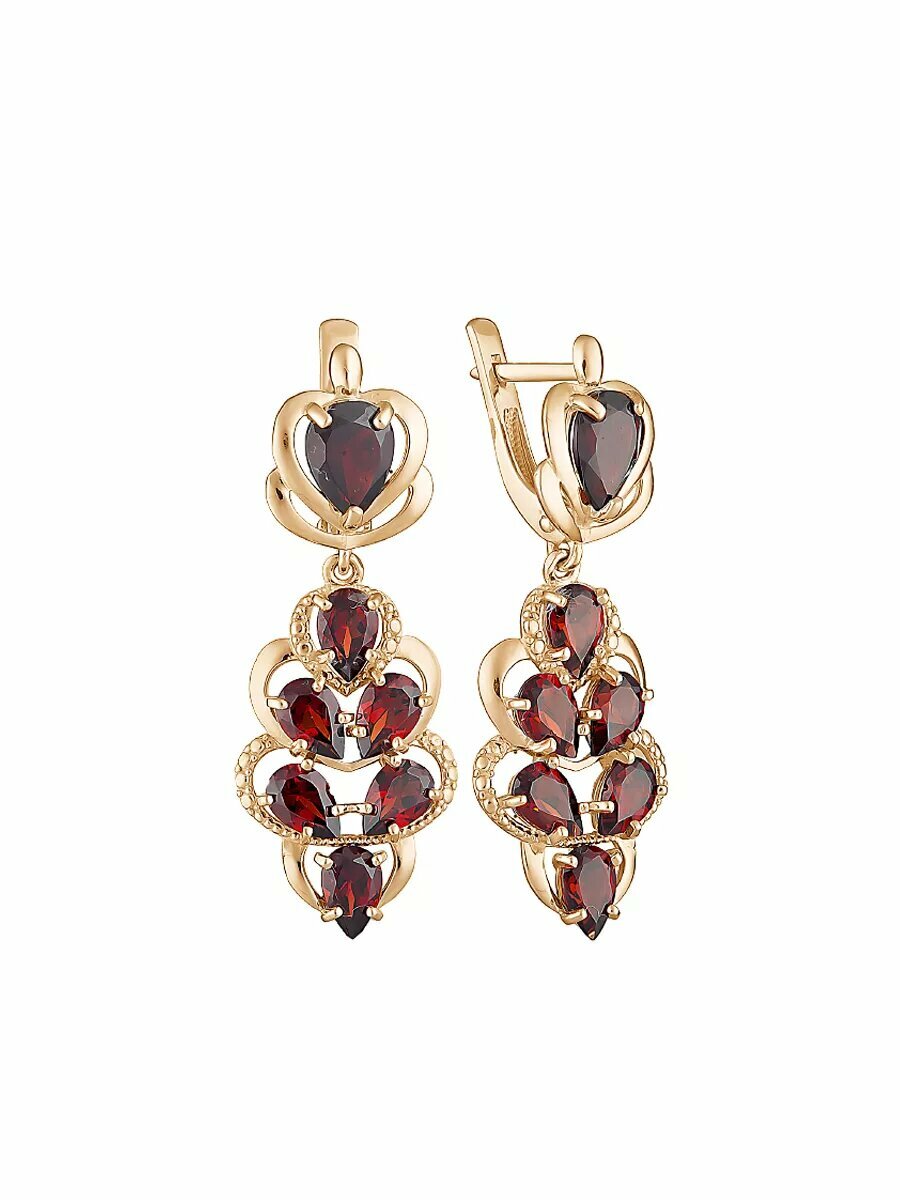 Серьги, красное золото, 585 проба, гранат, бриллиант