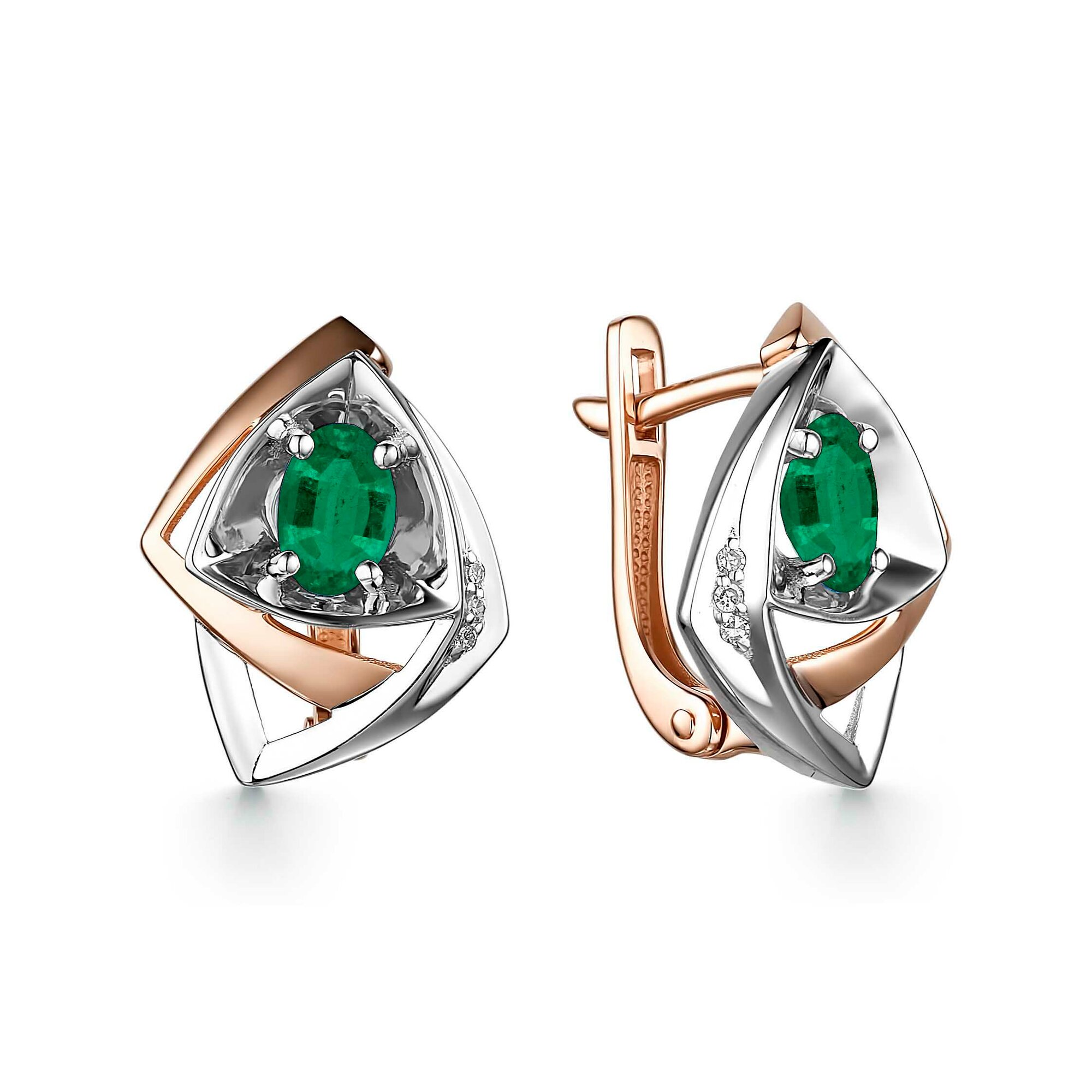 Серьги, золото, 585 проба, изумруд, бриллиант