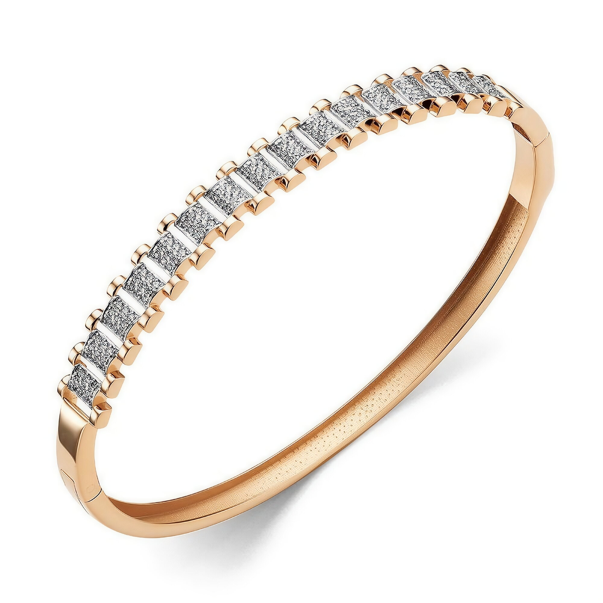 Жесткий браслет, красное золото, 585 проба, фианит