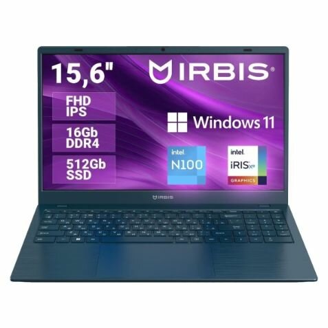 15,6" Ноутбук IRBIS Breeze 15NBC1015 (15NBC1015M) темно-синий - 1920x1080, IPS, Intel Processor N100, ядра: 4 x 0,8 ГГц, 16 ГБ, SSD 512 ГБ, Intel UHD Graphics, Windows 11 Pro