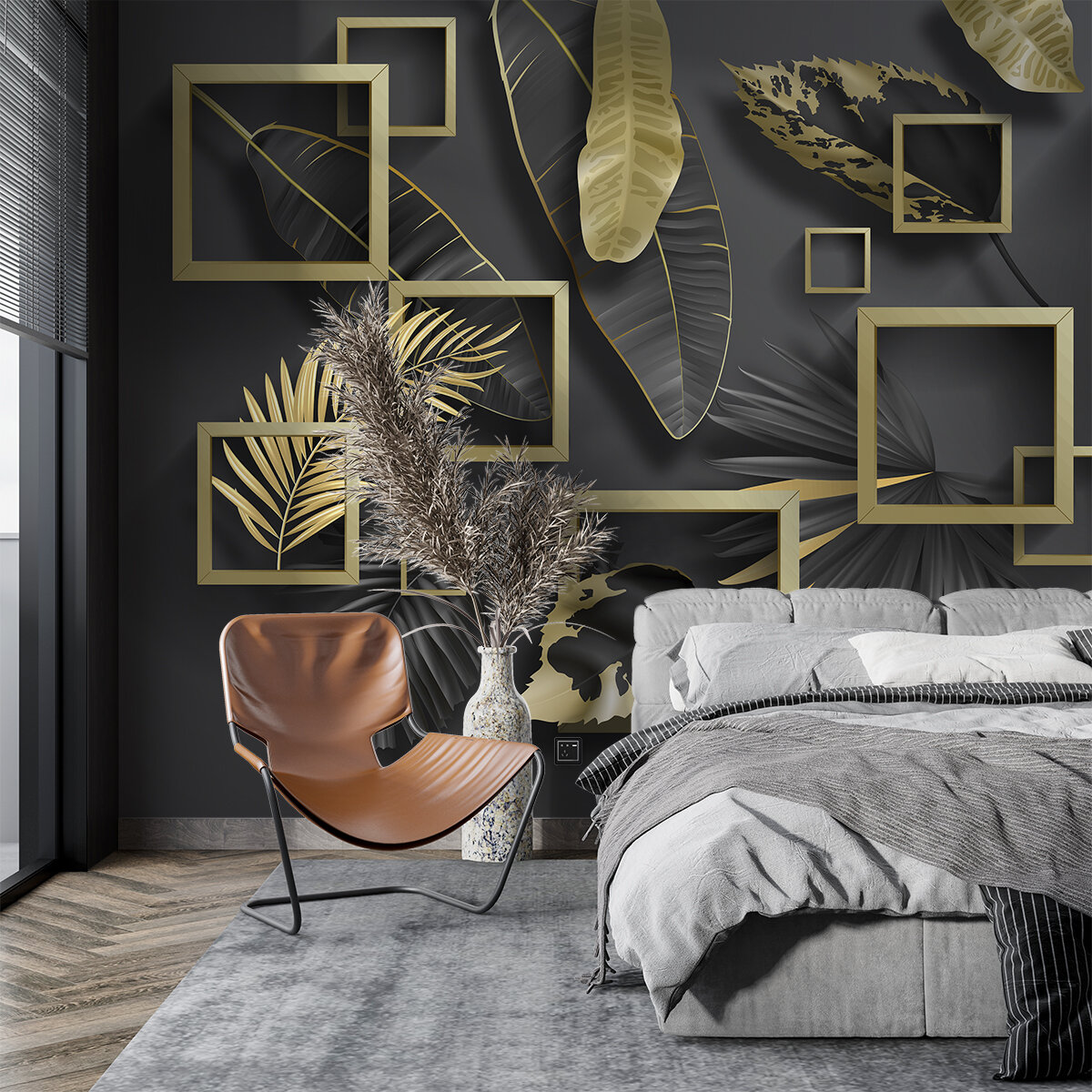 Фотообои 3D на стену флизелиновые встык PHOTOSTENA 3D Тропические листья 4,08 x 2,4 м 9,79 м2