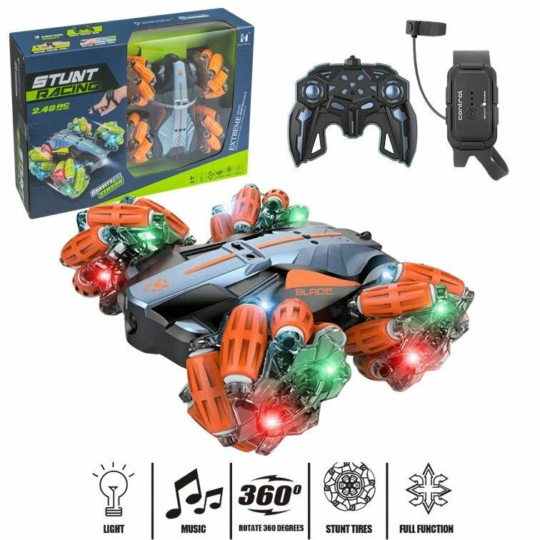 LH-C049-3 Машинка перевертыш на пульте управления; игрушка Вездеход на радиоуправлении для мальчиков; с управлением жестами руки оранжевый