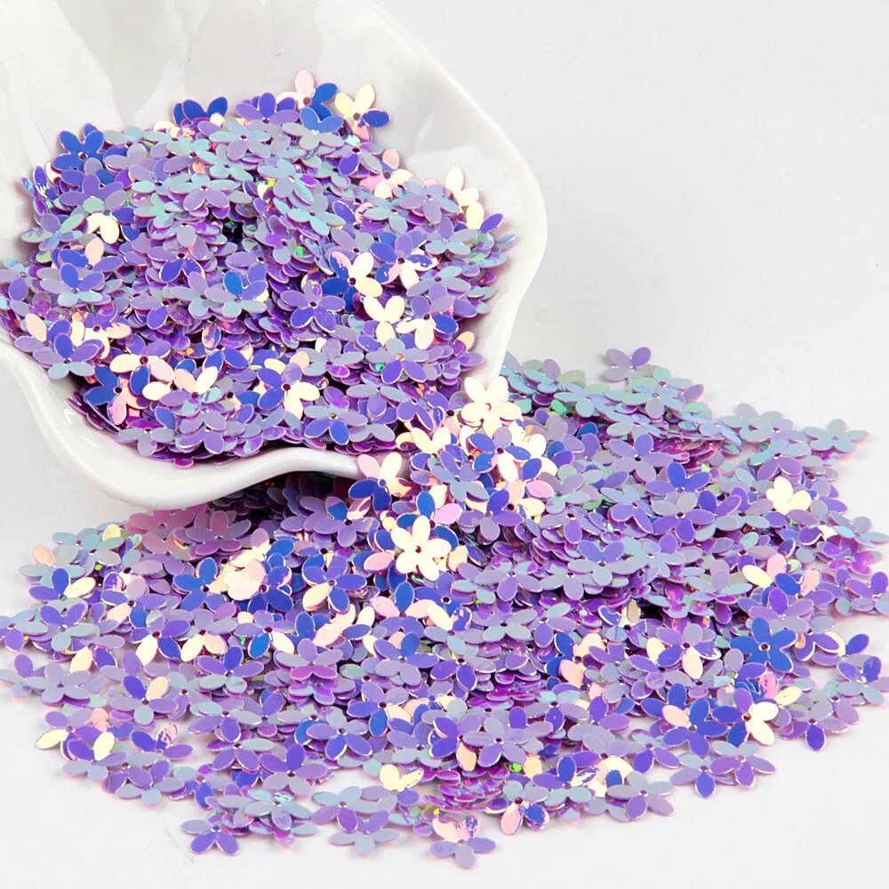 Блестки цветочные белые PVC 10 мм Сиреневый, purple gold