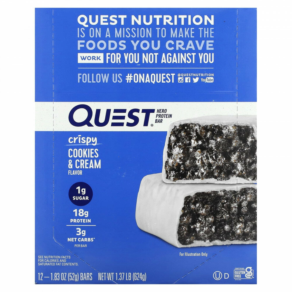 Quest Nutrition, протеиновый батончик, хрустящее печенье с кремом, 12 батончиков по 52 г (1,83 унции)