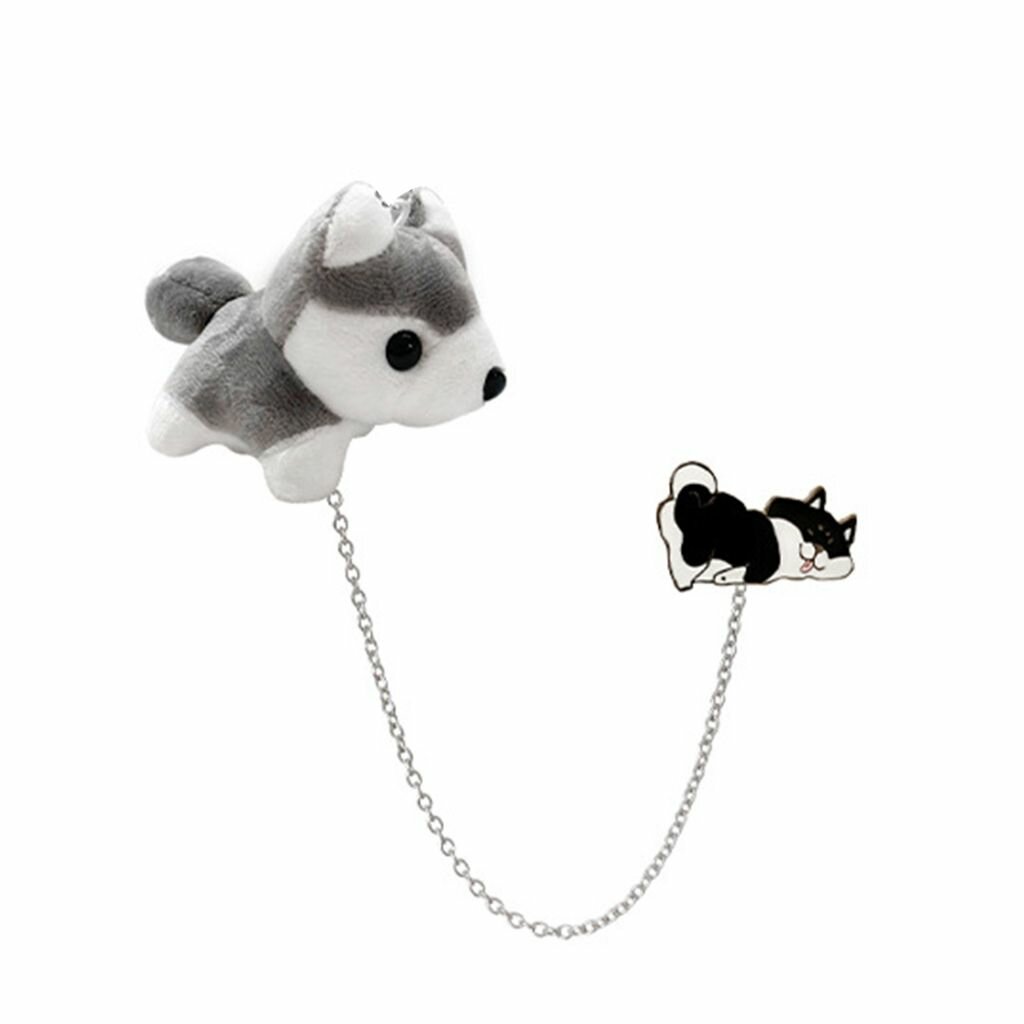 (1шт) Плюшевая подвеска-брошь для куклы Хаски-Серый