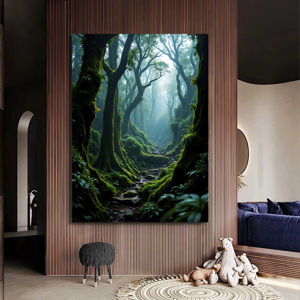 Природа / лес, картина пейзаж / река, горы, 30х40 см.