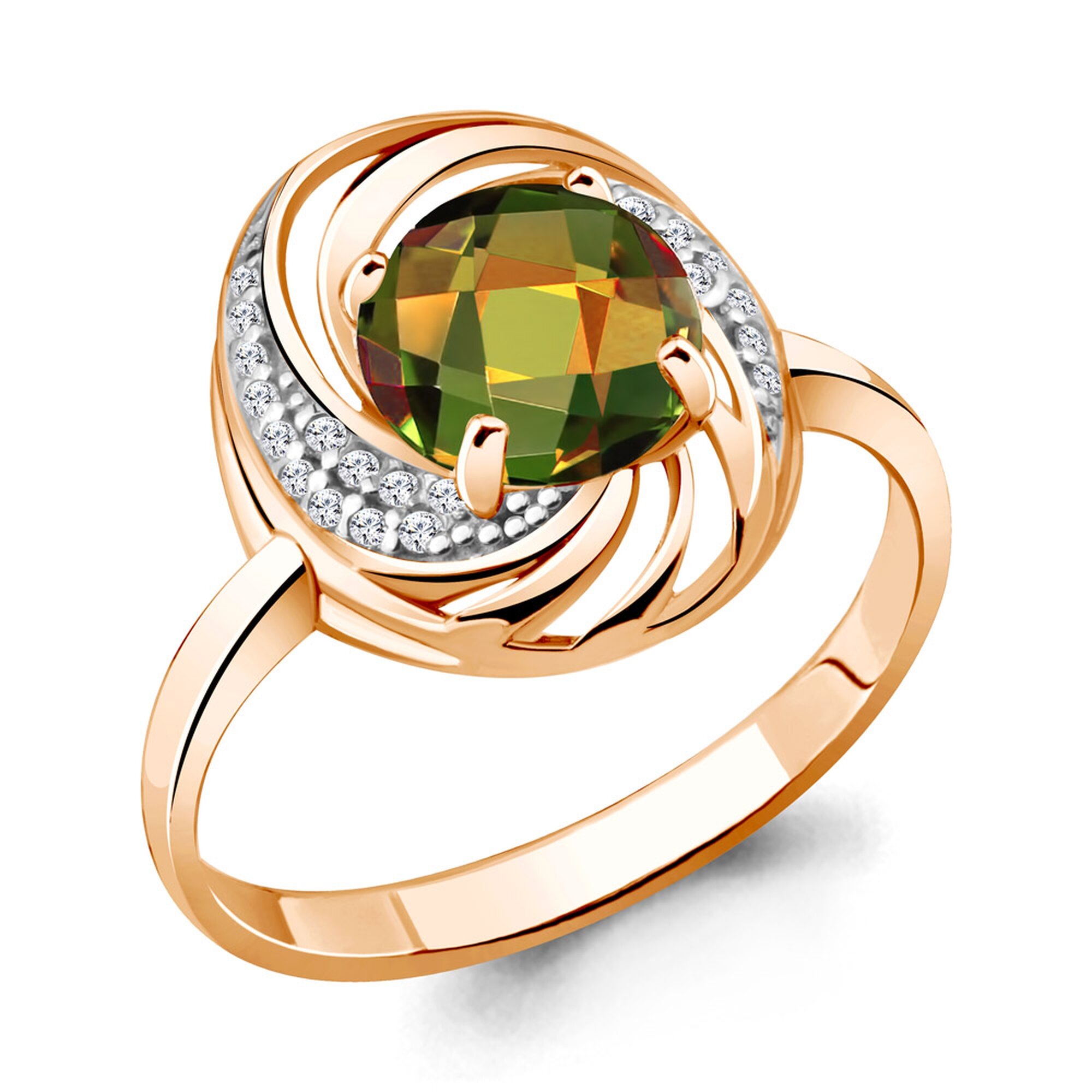 Кольцо, серебро, 925 проба, золочение, султанит, фианит