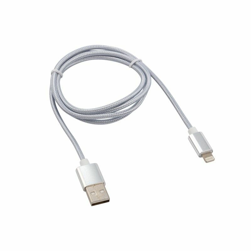 Кабель USB-A Lightning для Apple, 2,4А, 1м, в серебристой нейлоновой оплетке REXANT