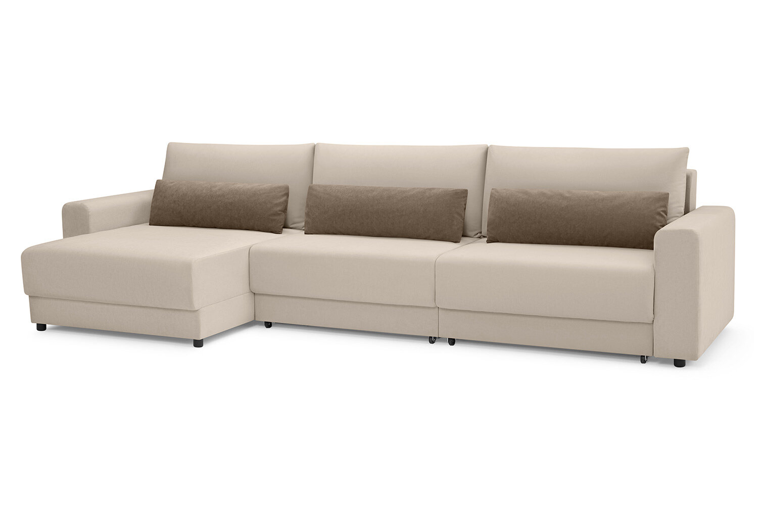 Угловой диван-кровать Hoff Таун, велюр, 339х94х150 см, с универсальным углом, цвет песочный