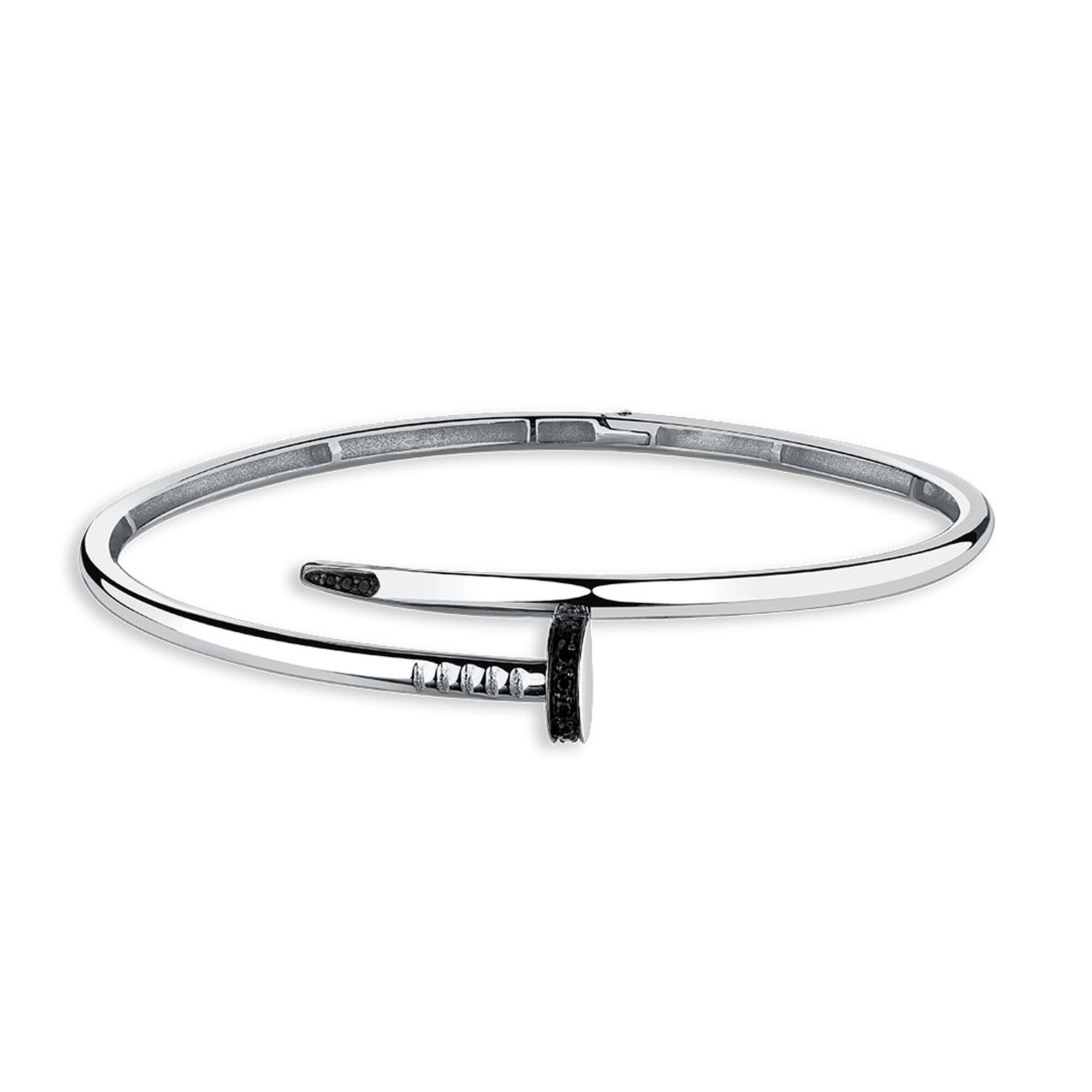 Жесткий браслет, белое золото, 585 проба, фианит