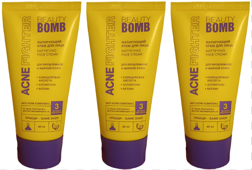Крем для лица Beauty Bomb матирующий для жирной и проблемной кожи Agne Fighter, 40 мл, 3 шт