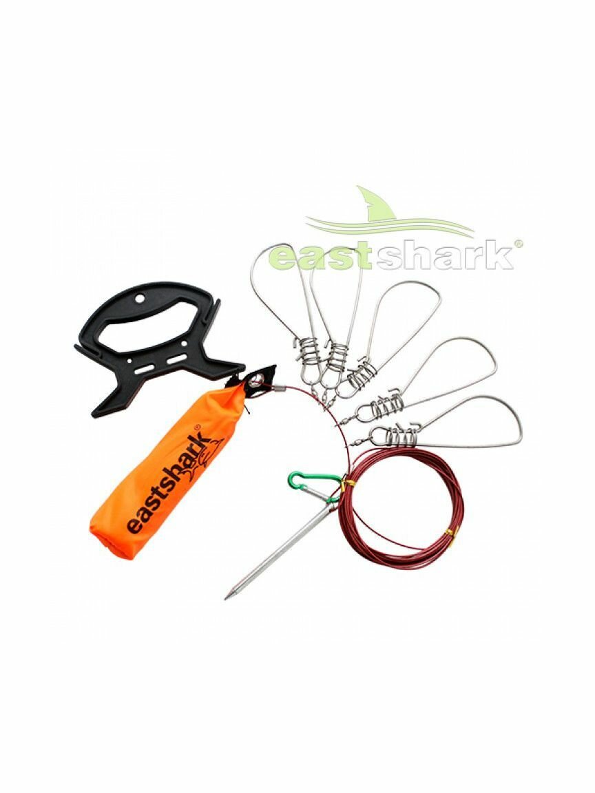 Кукан EastShark 5 карабинов металлический тросик и поплавок