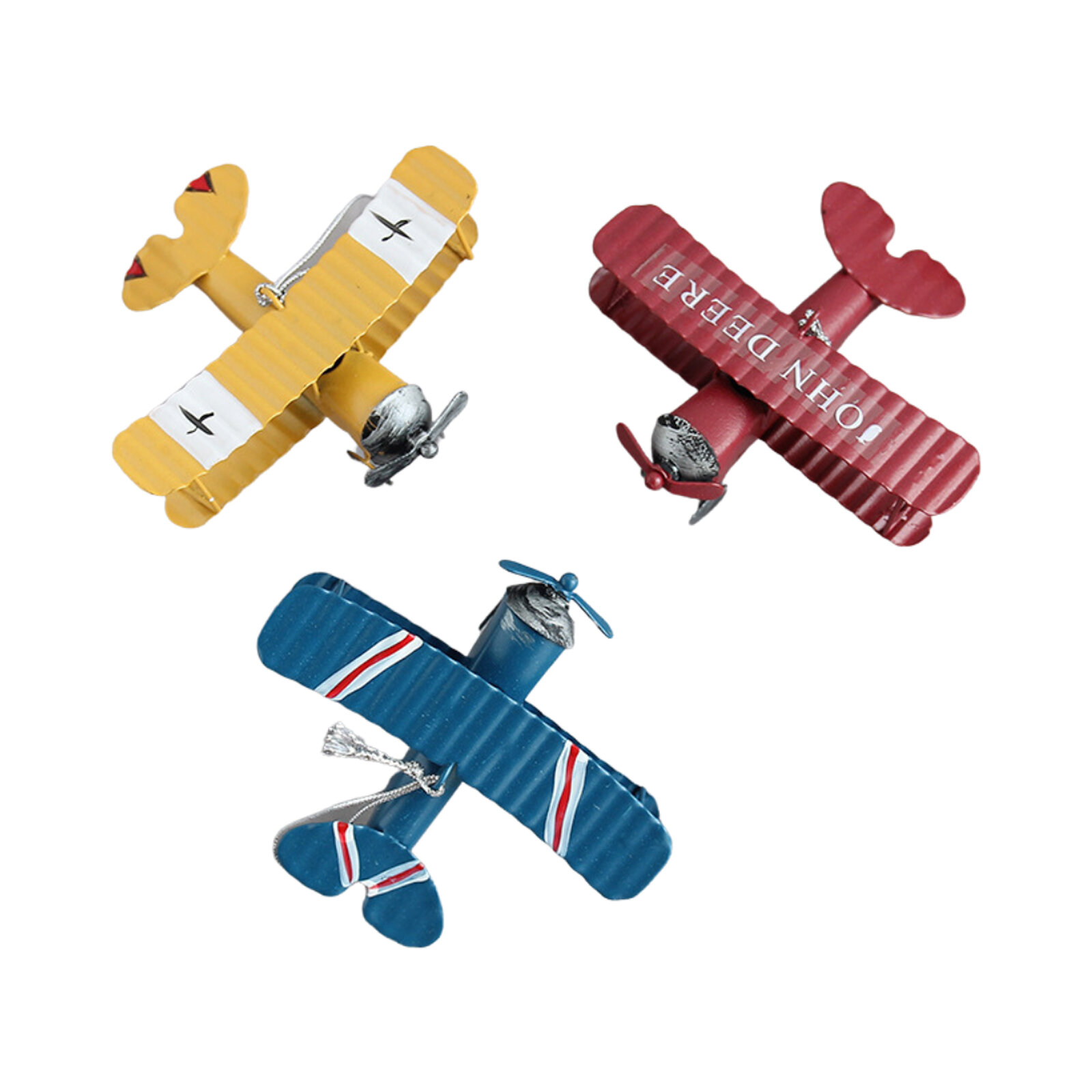 3pcs Airplane Hanging Ornament Retro Decoration Iron Model for Car Desktop Yellow Red Blue