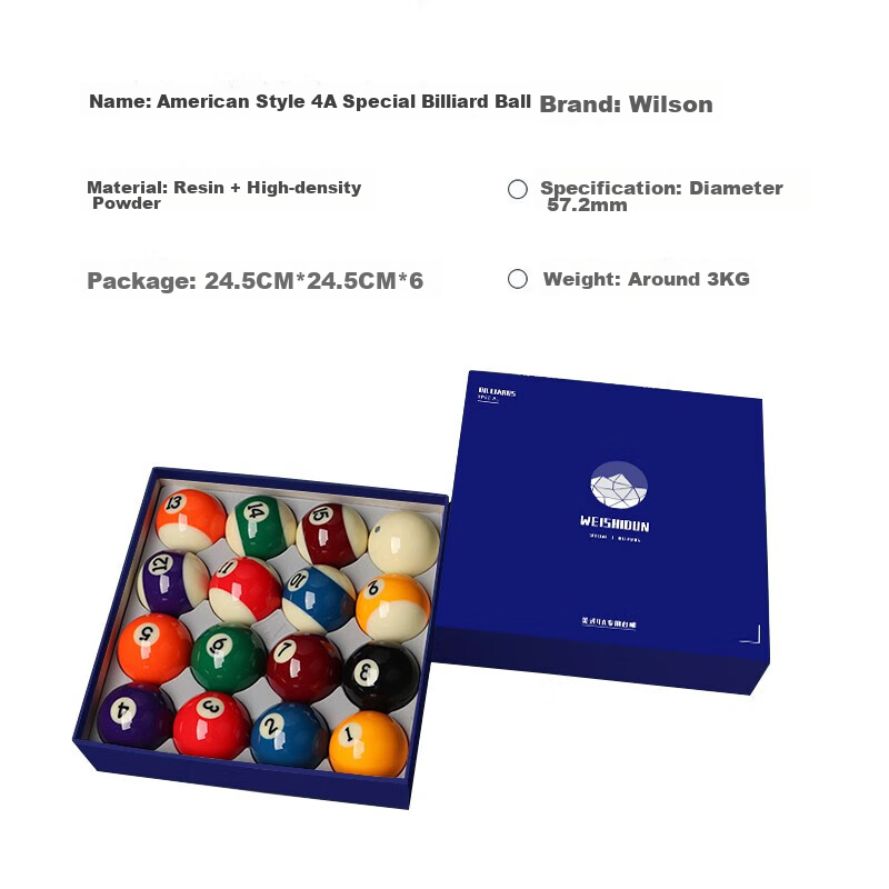 Weishidun 4A Billiard Balls, Black Eight-Style Pool Balls, Standard Pool Table Accessories, Sixteen-Color 57MM Crystal Balls